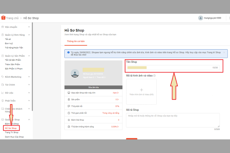 Đổi tên shop trên Shopee như thế nào?