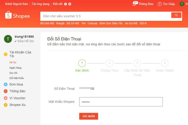 Hướng dẫn cách đổi số điện thoại trên Shopee