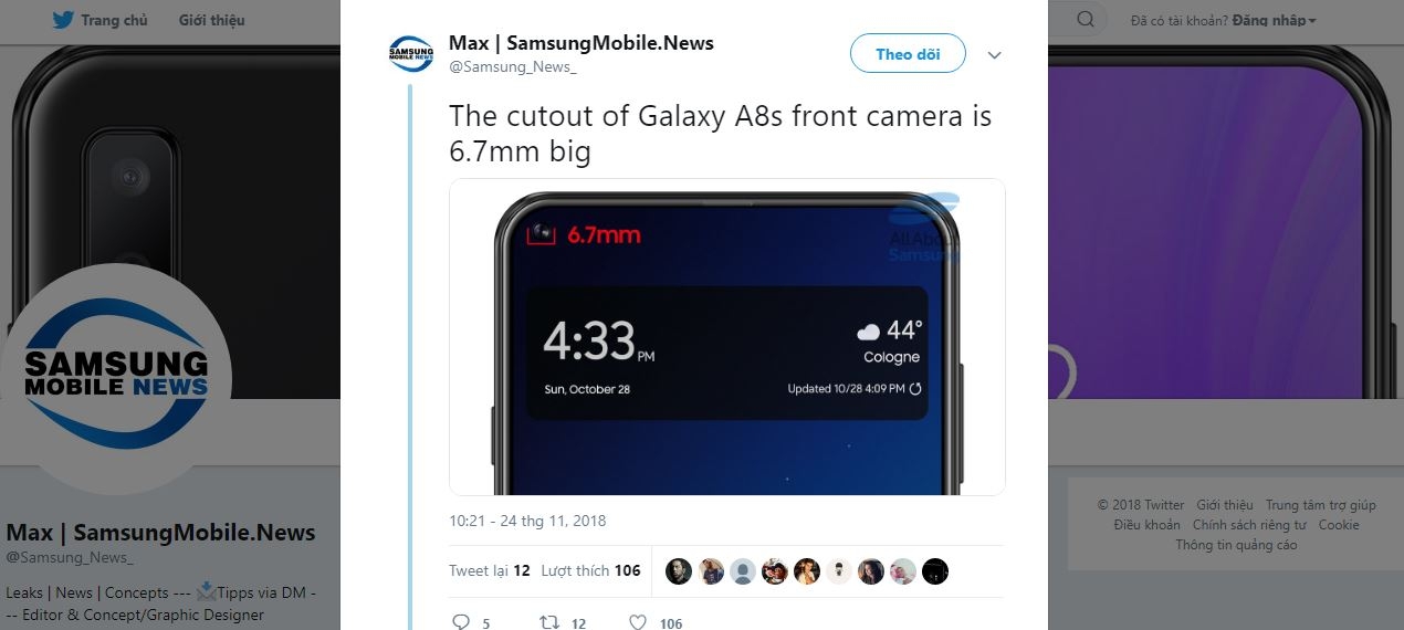 Galaxy S10 cũng sẽ có thiết kế tương tự như Galaxy A8s