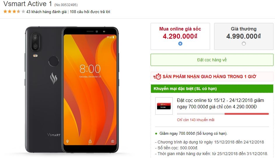 Vsmart Active 1 chip Snapdragon 660 cho đặt hàng với giá tốt