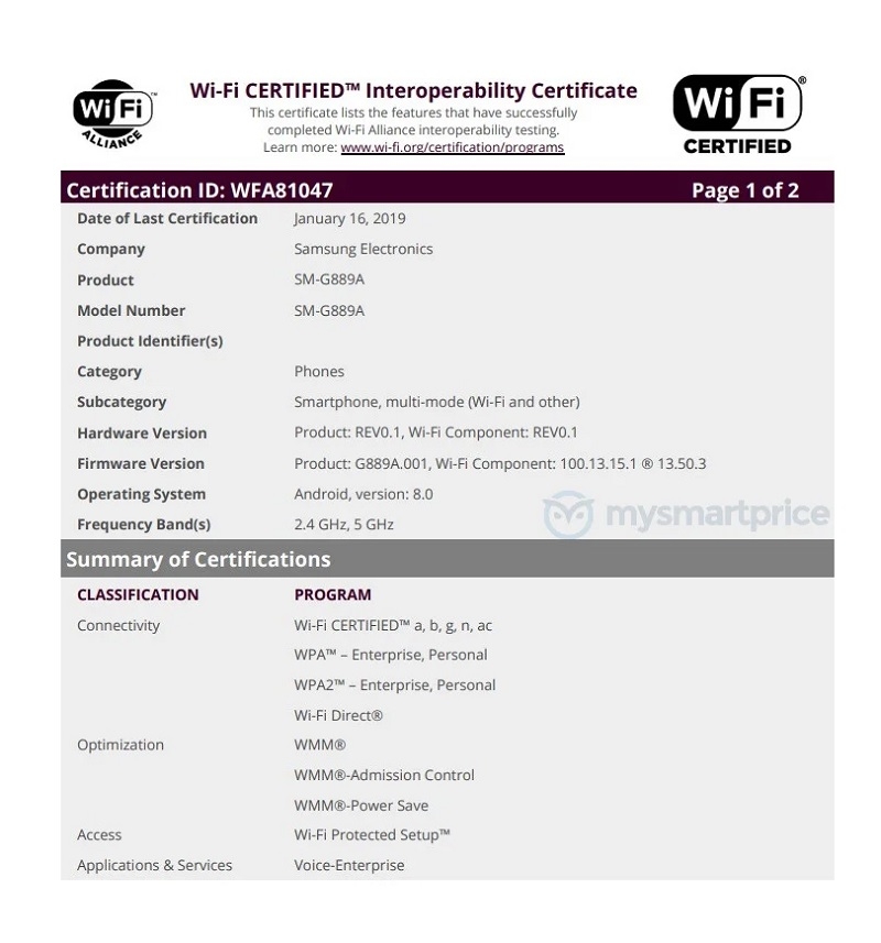 Samsung SM-G889A đạt chứng nhận Wi-Fi, sắp ra mắt thị trường