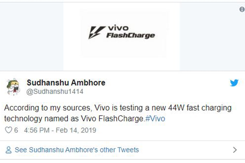 Vivo đang thử nghiệm sạc nhanh 44W có tên FlashCharge