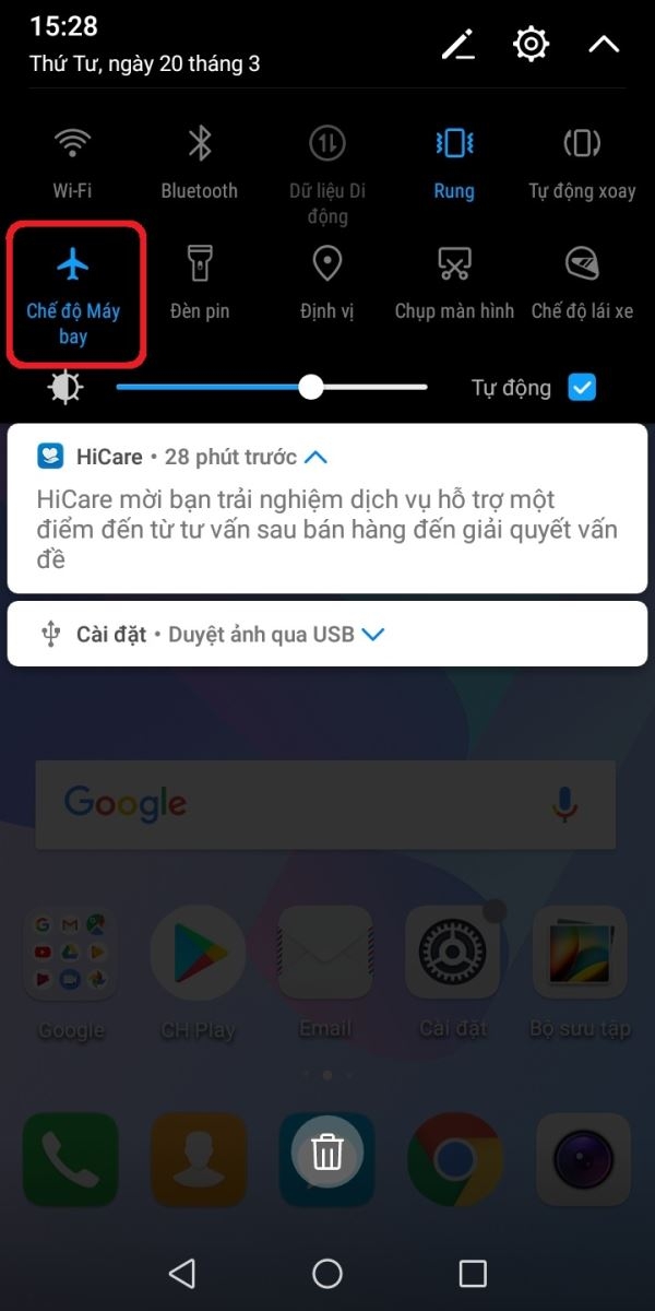 Hướng dẫn kích hoạt chế độ máy bay trên Huawei Y7 Pro 2018