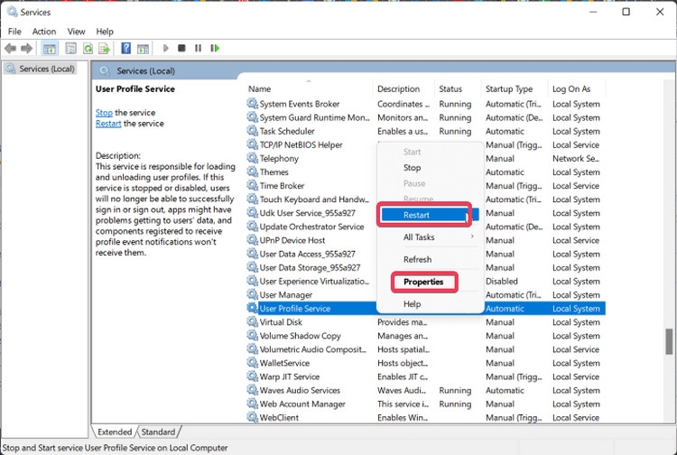Cách sửa lỗi User profile cannot be loaded trên Windows 10