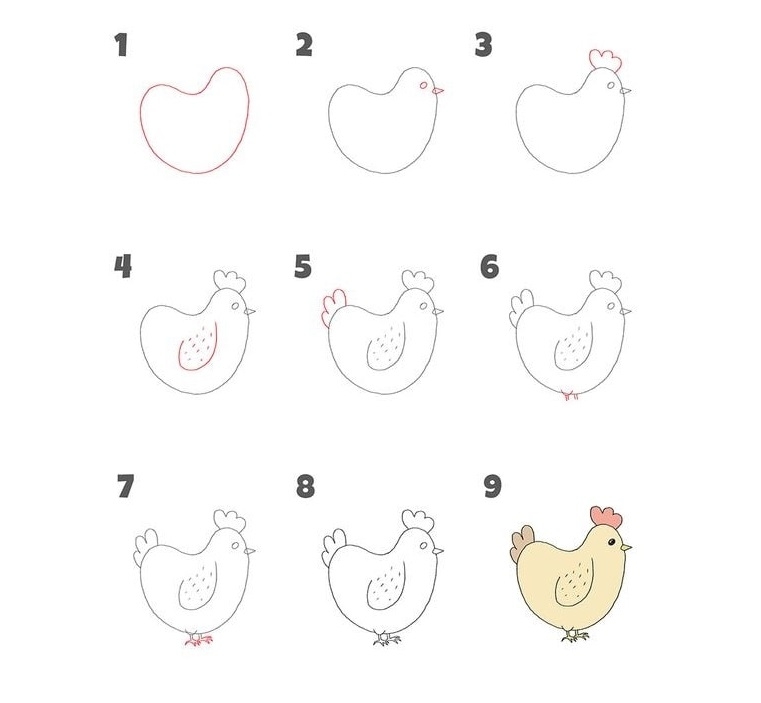 Tổng hợp những cách vẽ con gà trống, gà mái, gà con đơn giản nhất