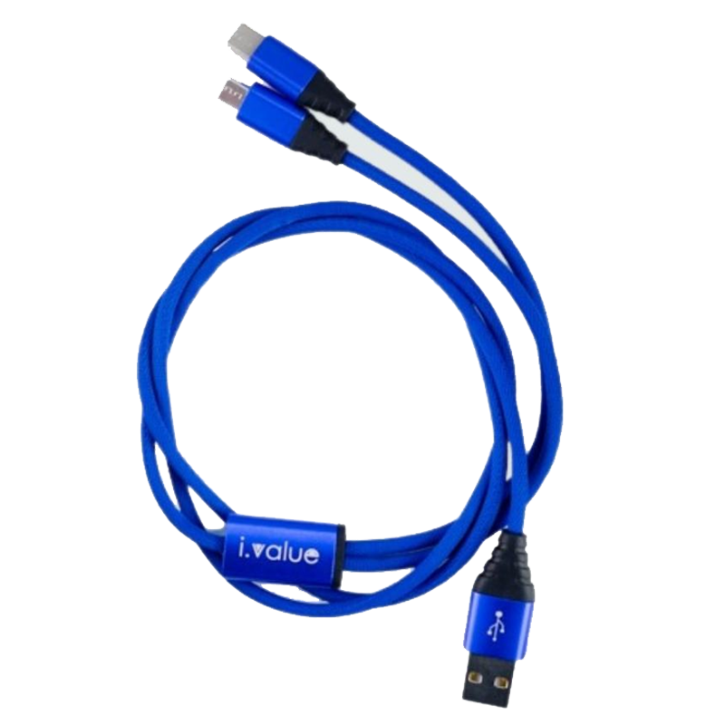 Cáp 2 trong 1 Type C-Micro 1m ivalue Knit (xanh)