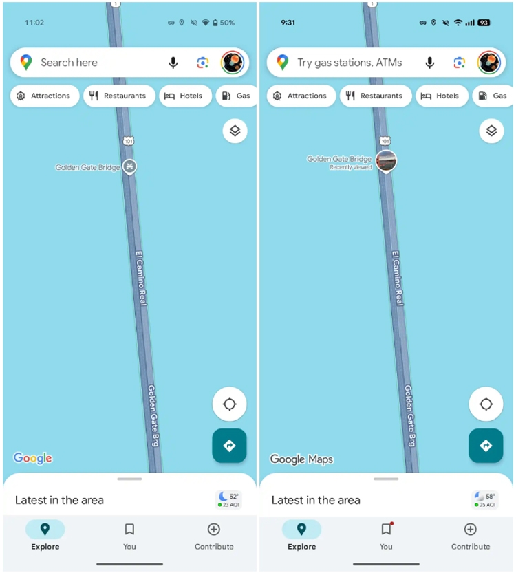 Google Maps cập nhật logo mới ở góc dưới màn hình