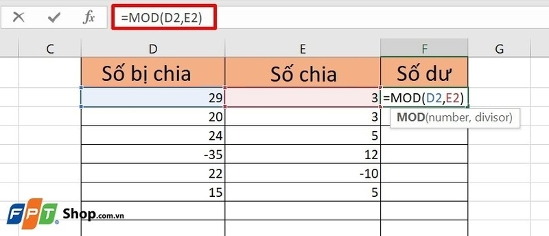 Cách sử dụng hàm MOD trong Excel, giúp bạn lấy phần dư đơn giản