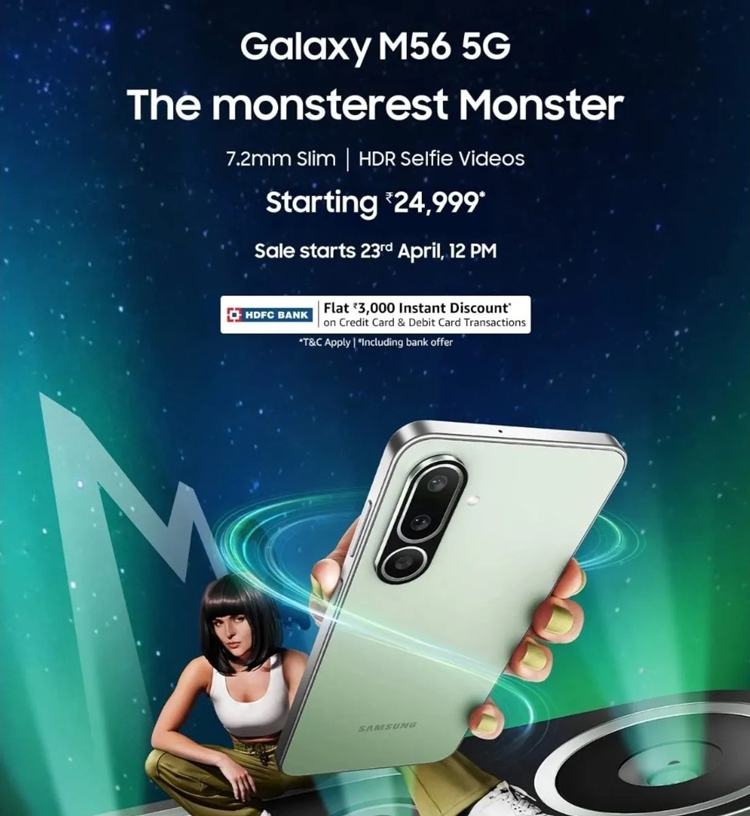 Samsung ra mắt Galaxy M56 tại Ấn Độ với màn hình lớn và pin khủng