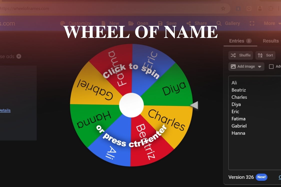 Wheel of Names: Công cụ quay tên ngẫu nhiên miễn phí độc đáo